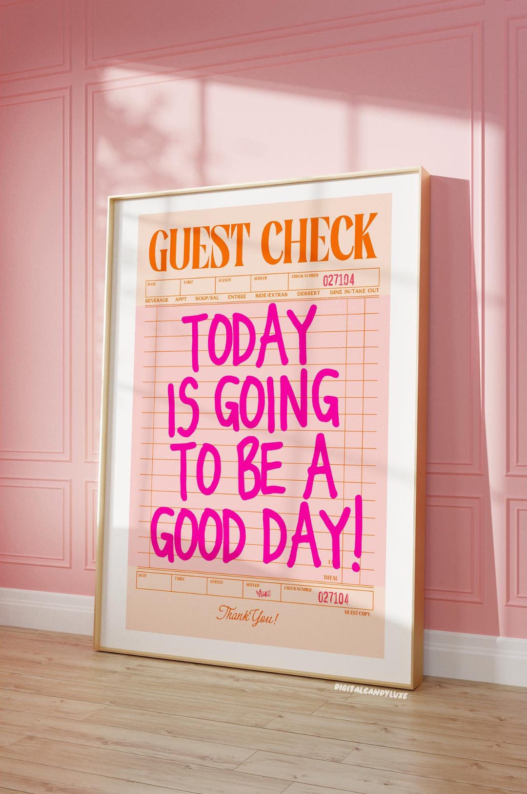 Pink and Orange Poster Trendy Guest Check Prints Pink Wall Art Today is ...