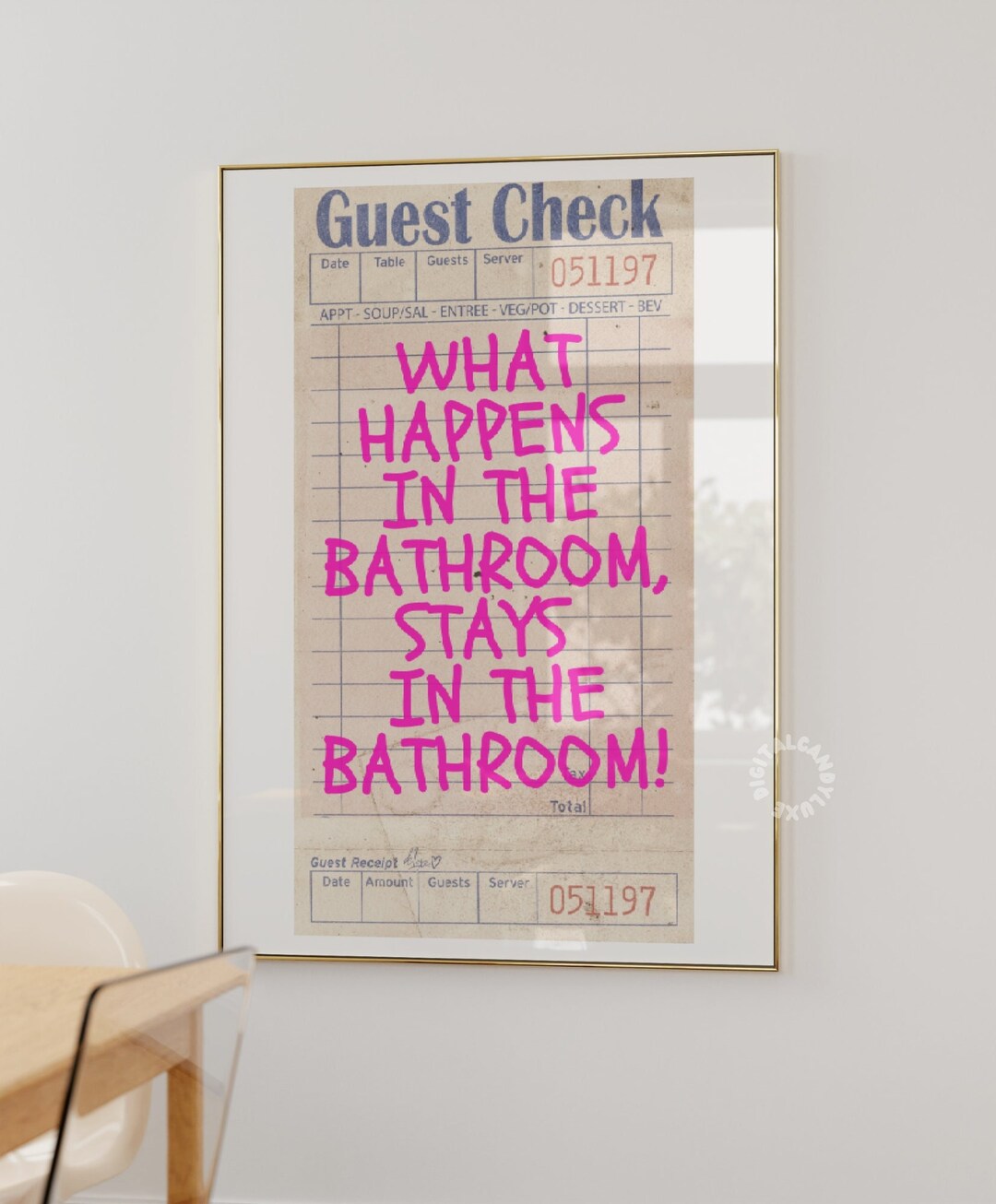 In the Bathroom Guest Check Print Trendy Wall Art Prints Pink Preppy ...