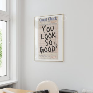 Guest Check Print Trendy Wall Art Guest Check Poster Retro Wall Art ...