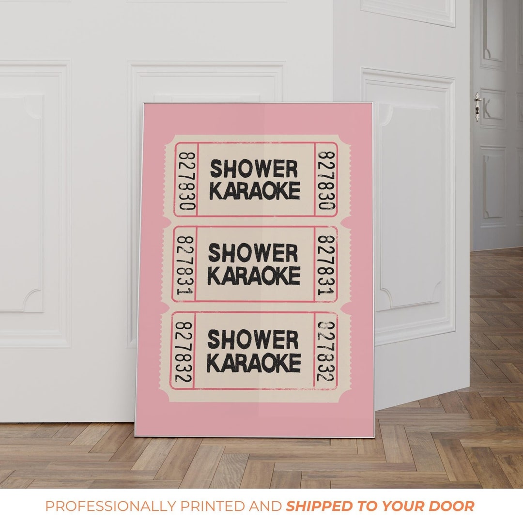 Retro Shower Karaoke Print Pink Wall Art Prints Bathroom Decor Girly ...