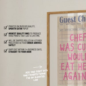 Chef Was Cute Guest Check Poster Trendy Wall Art Prints Kitchen Decor ...