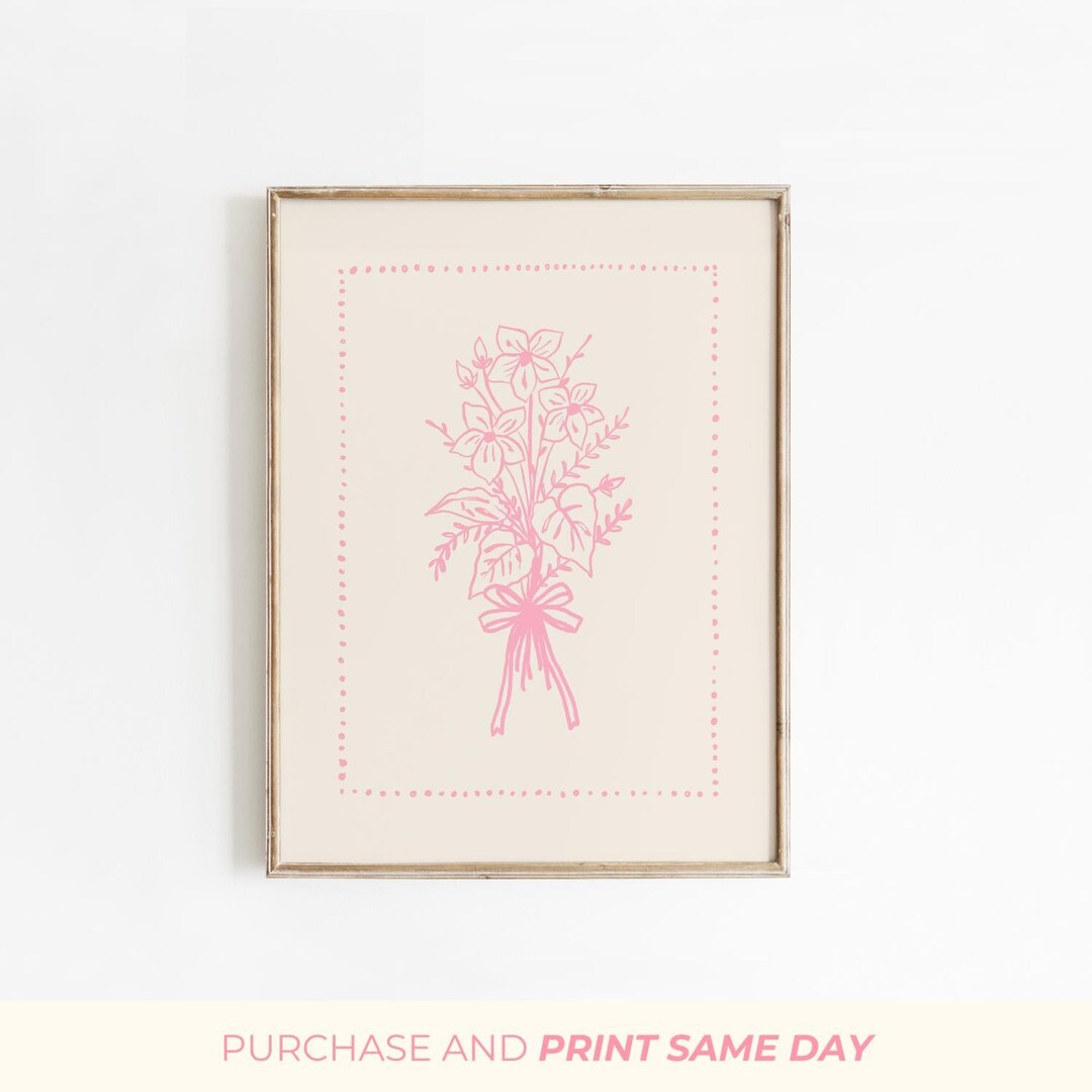 Vintage Flower Print Pink Wall Art Prints Dainty Wall Decor Coquette ...