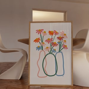 Hand-illustrated Flower Wall Art Print Trendy Wall Decor Aesthetic ...