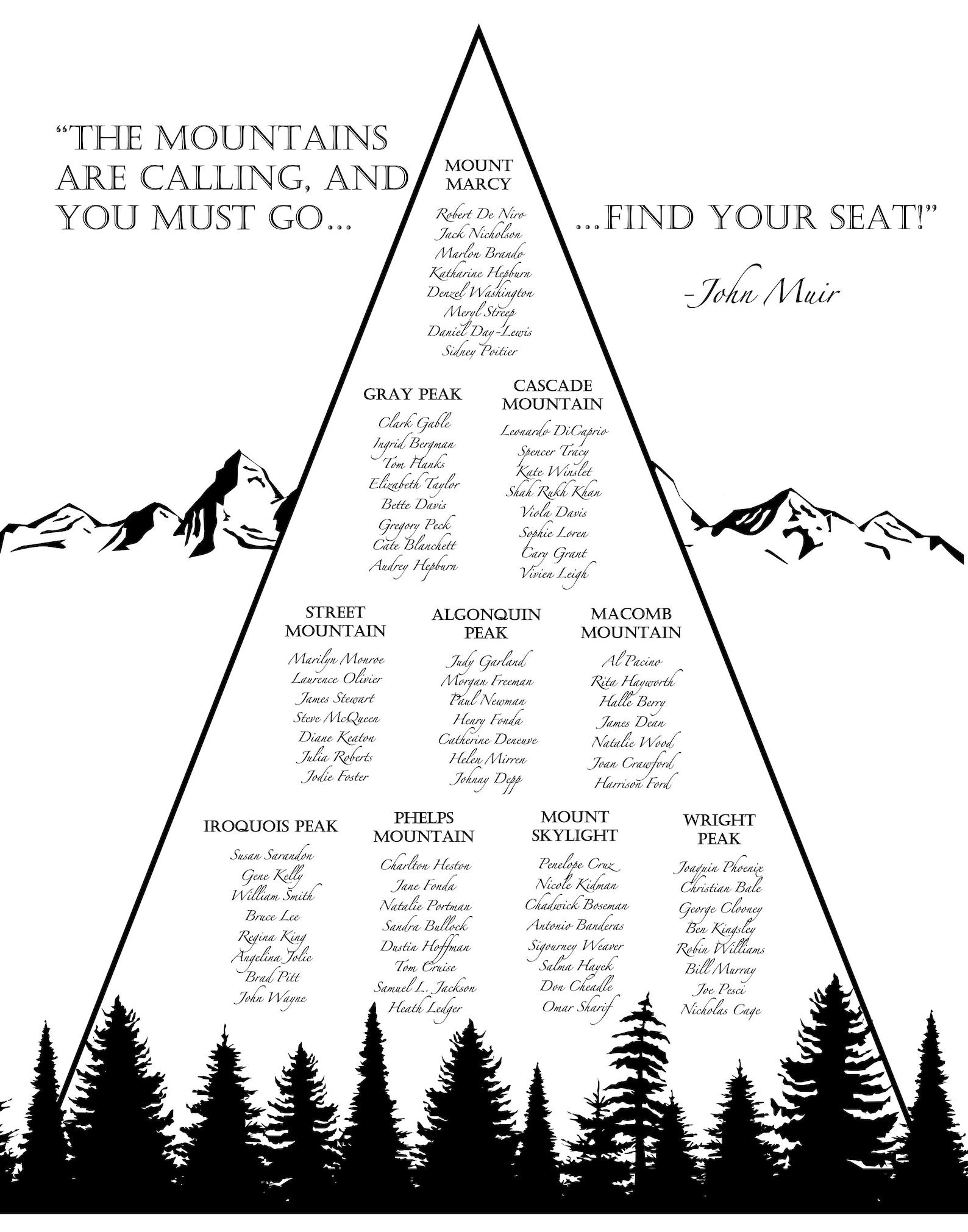 Seating Chart Template Download for Wedding or Event Mountain Outdoors ...
