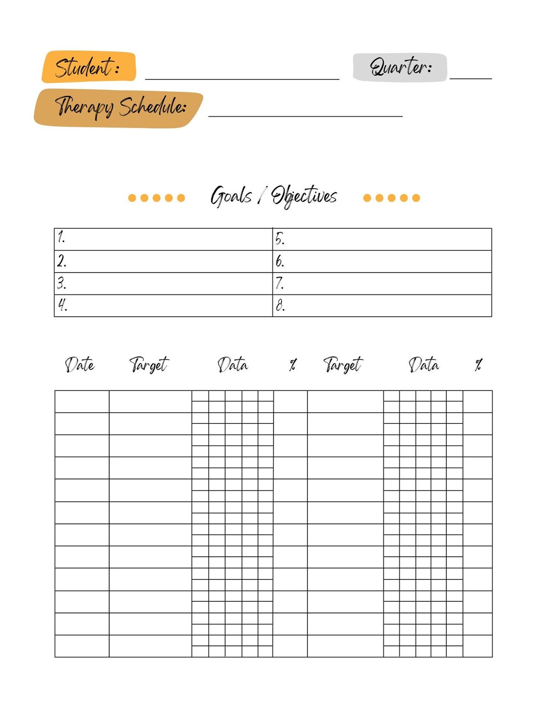 Digital Data Sheet / Therapy Log - Etsy