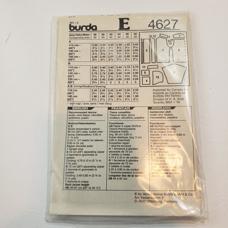 Burda 4627 Rare Sewing Pattern for Mens Drawstring Waist Jacket With ...