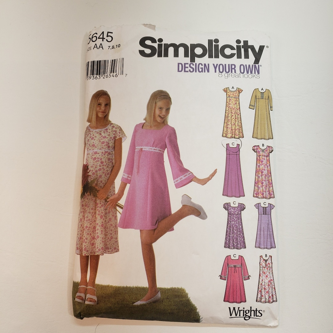 Simplicity 5645 Sewing Pattern Girls Dress Bodice and Sleeve Variations ...