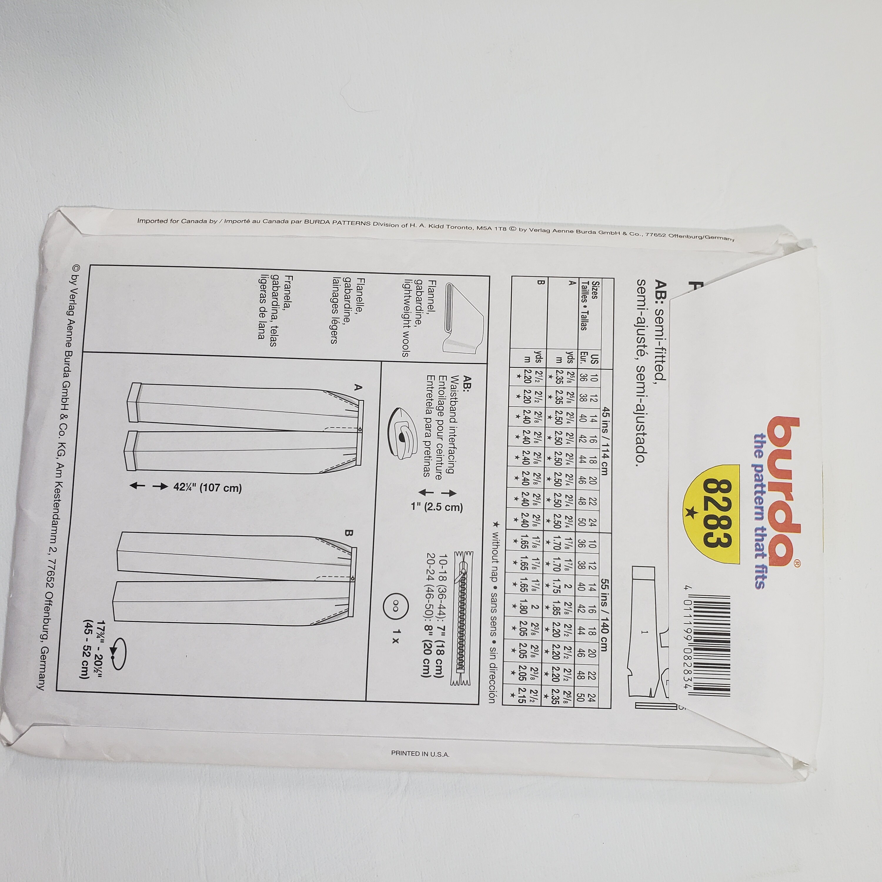 Burda 8283 Sewing Pattern for Womens Pants Sizes 10-12-14-18-20-22-24 ...