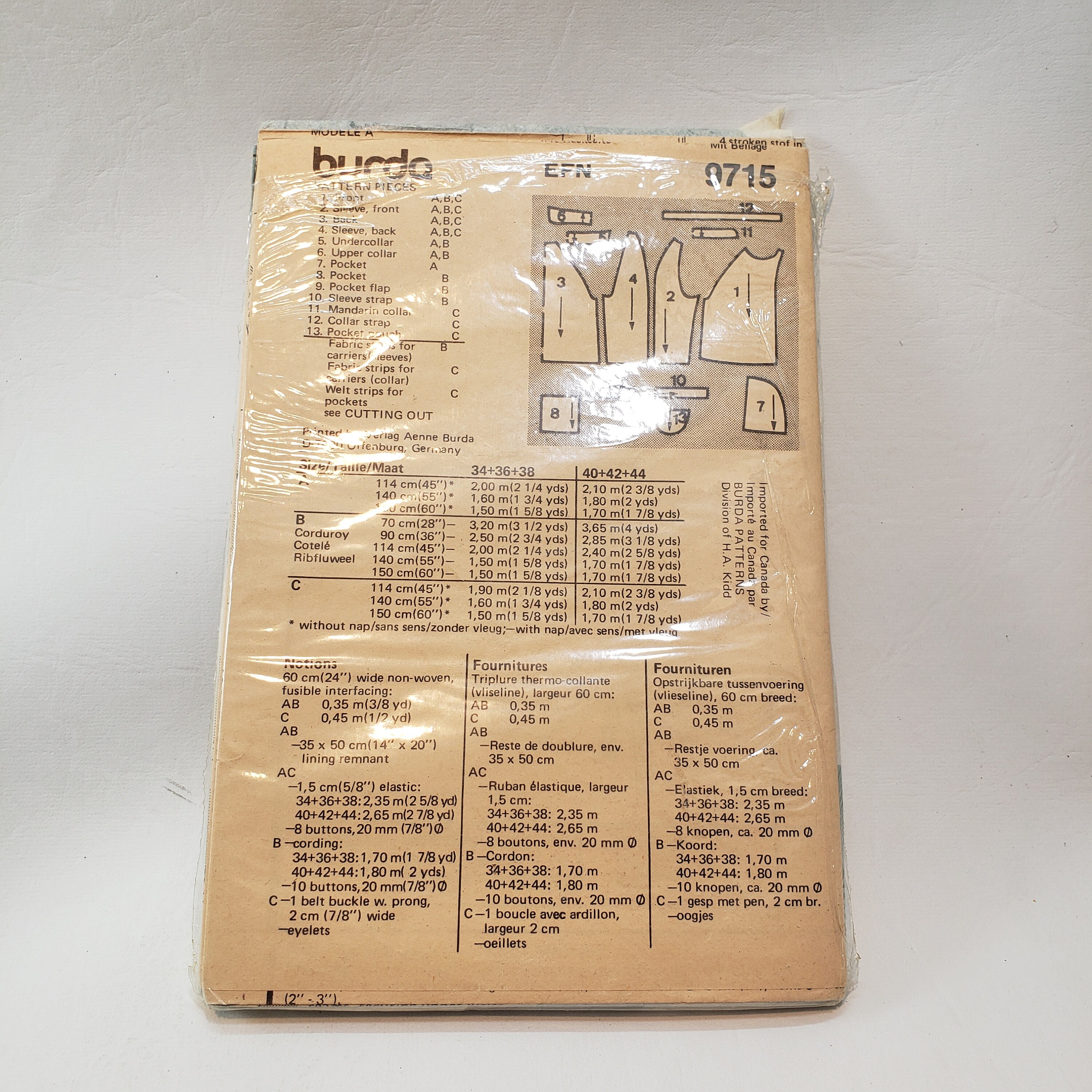 Burda 9715, Very Rare Sewing Pattern, Bomber Style Womens Jacket CUT ...