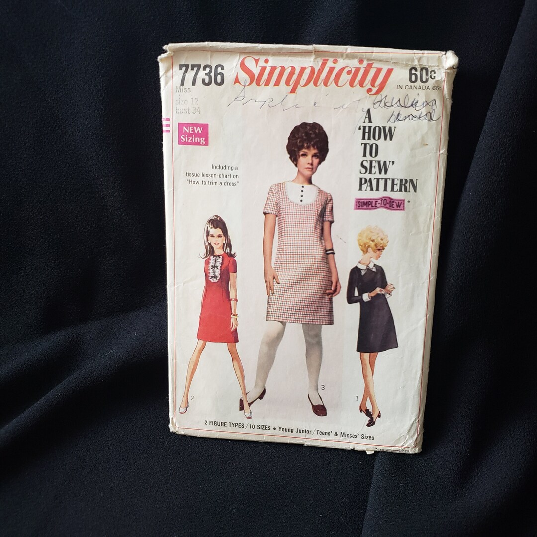 Simplicity 7736 Sewing Pattern for Mod Mini Dress, Classic 60s CUT Size ...
