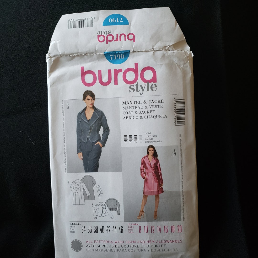 Burda 7190 Sewing Pattern for Coat and Jacket, Uncut FF , Sizes 8-20 ...