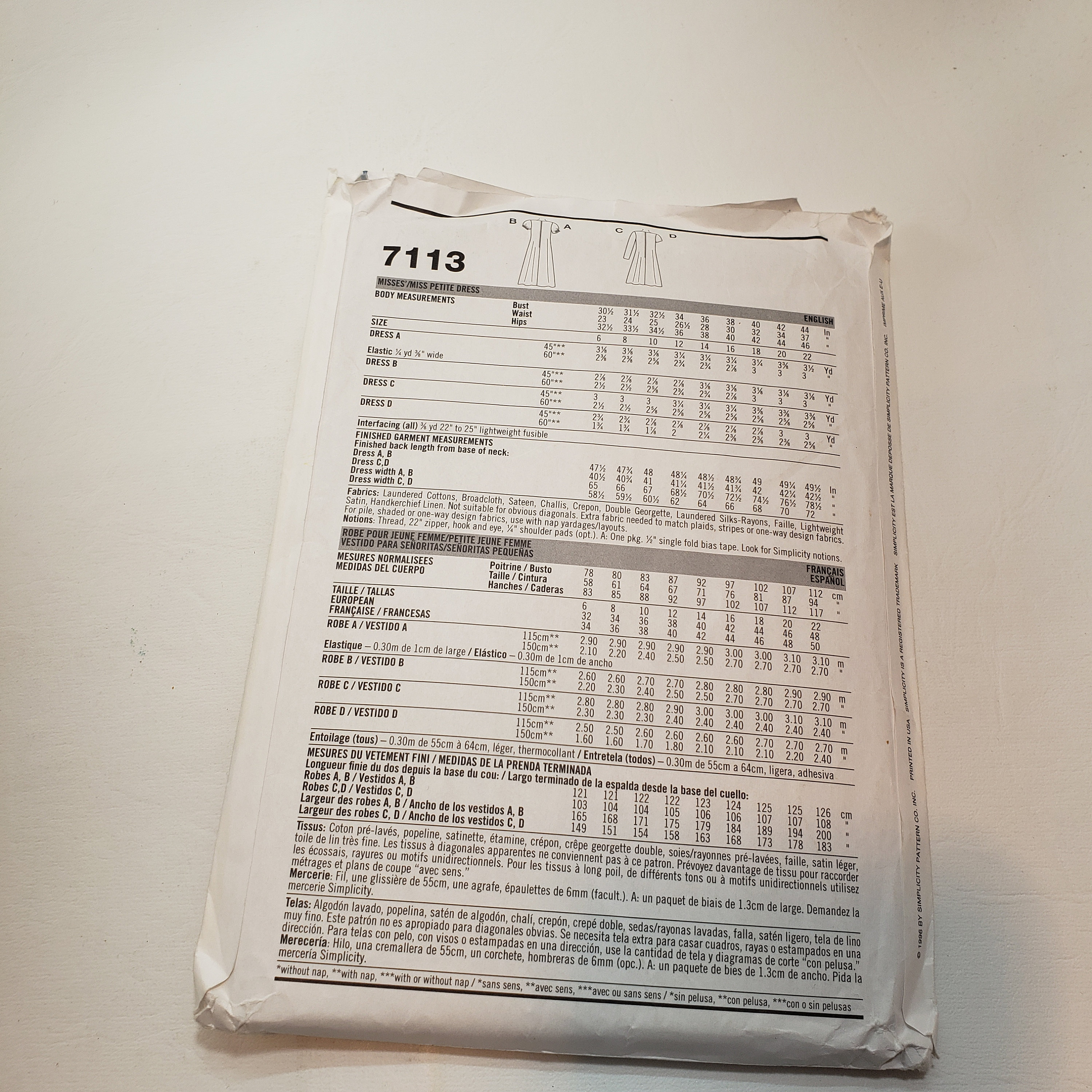 Simplicity 7113 Sewing Pattern, Easy to Sew, Dress,scoop Neck, Back ...