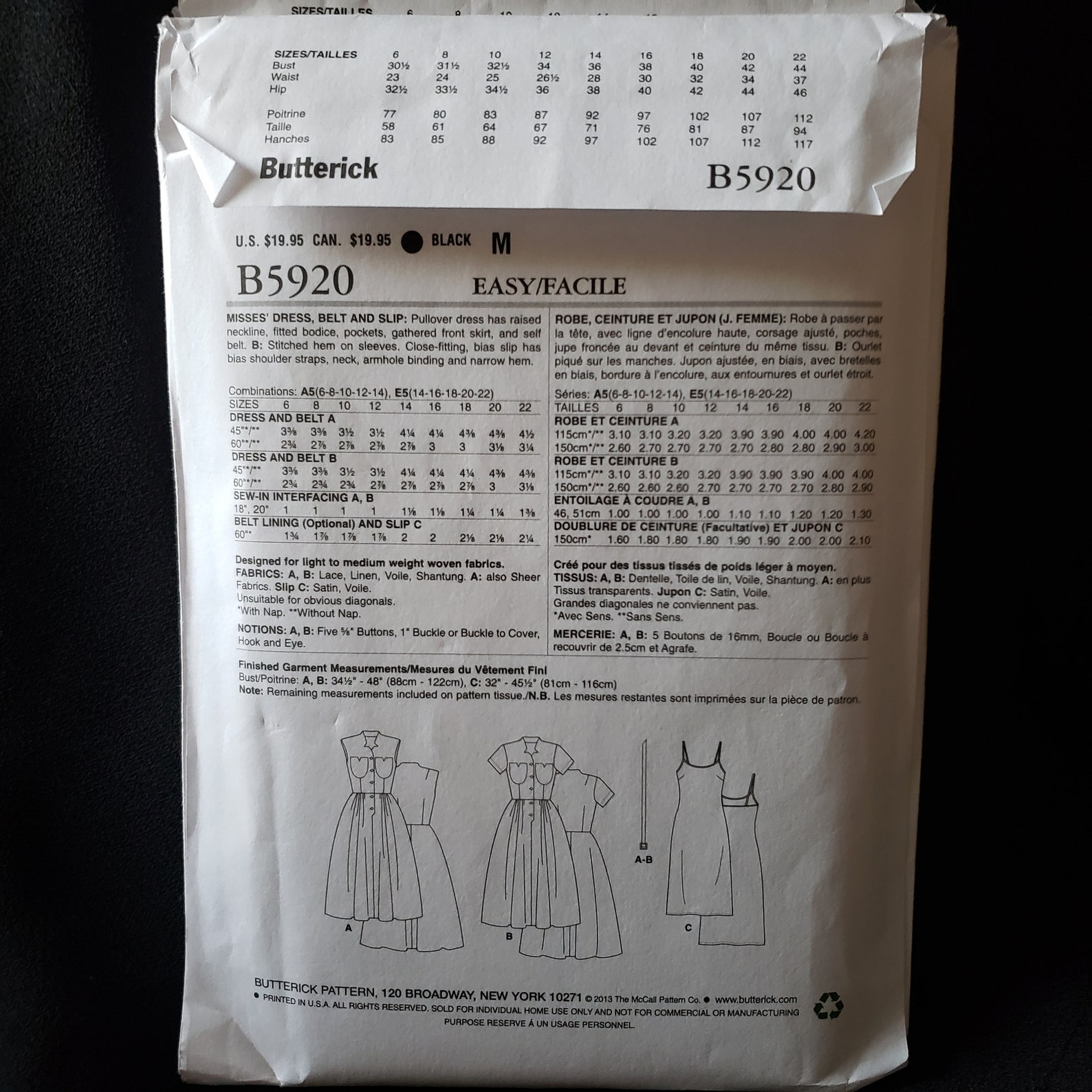 Butterick 5920 Sewing Pattern, Misses' Retro 1950s Dress, UNCUT and ...