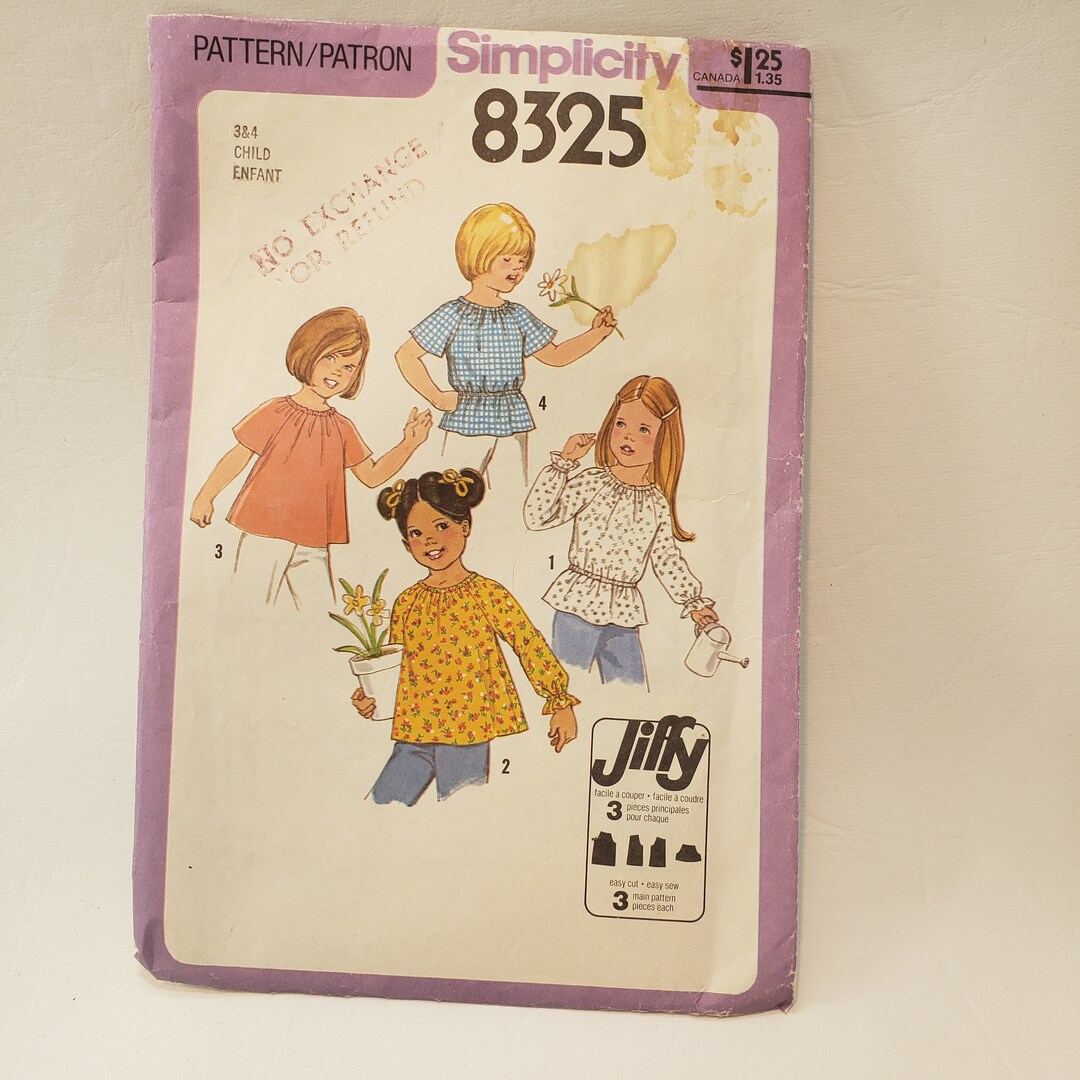 Simplicity 8325, Child Sewing Pattern for Blouse Size 3-4 CUT - Etsy