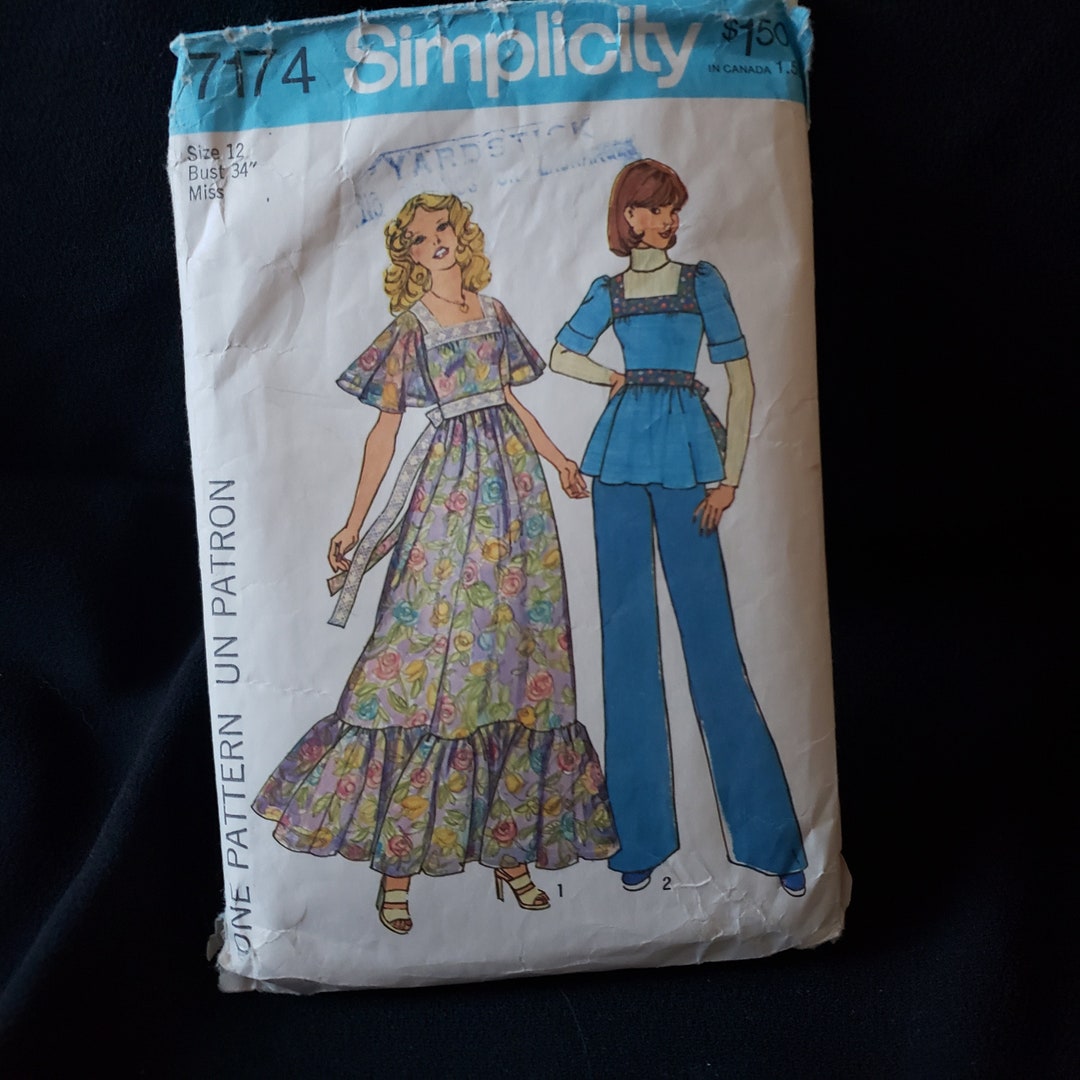 Simplicity 7174 Sewing Pattern, Vintage 70's Boho, Hippie Tunic or ...