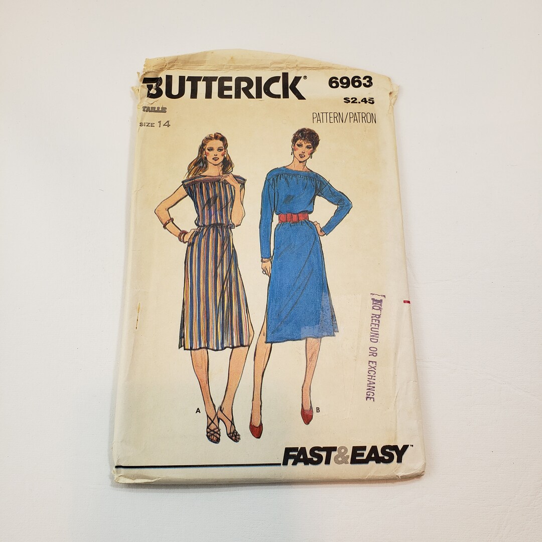 Butterick 6963 Sewing Pattern for 70's Dress, Oval Gathered Neckline ...
