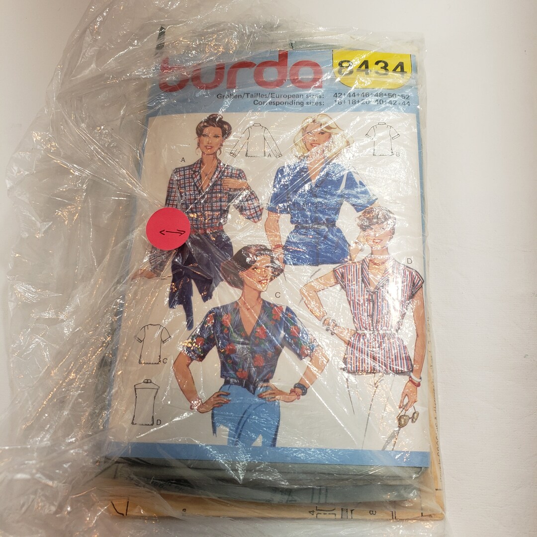Burda 8434 Rare Sewing Pattern for Blouse - Sleeve Options and Neck ...