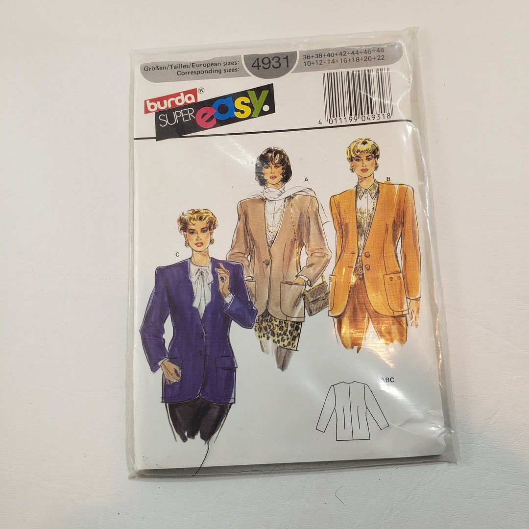 Burda 4931 Sewing Pattern for Classic Vintage 90's Jacket, UNCUT FF ...