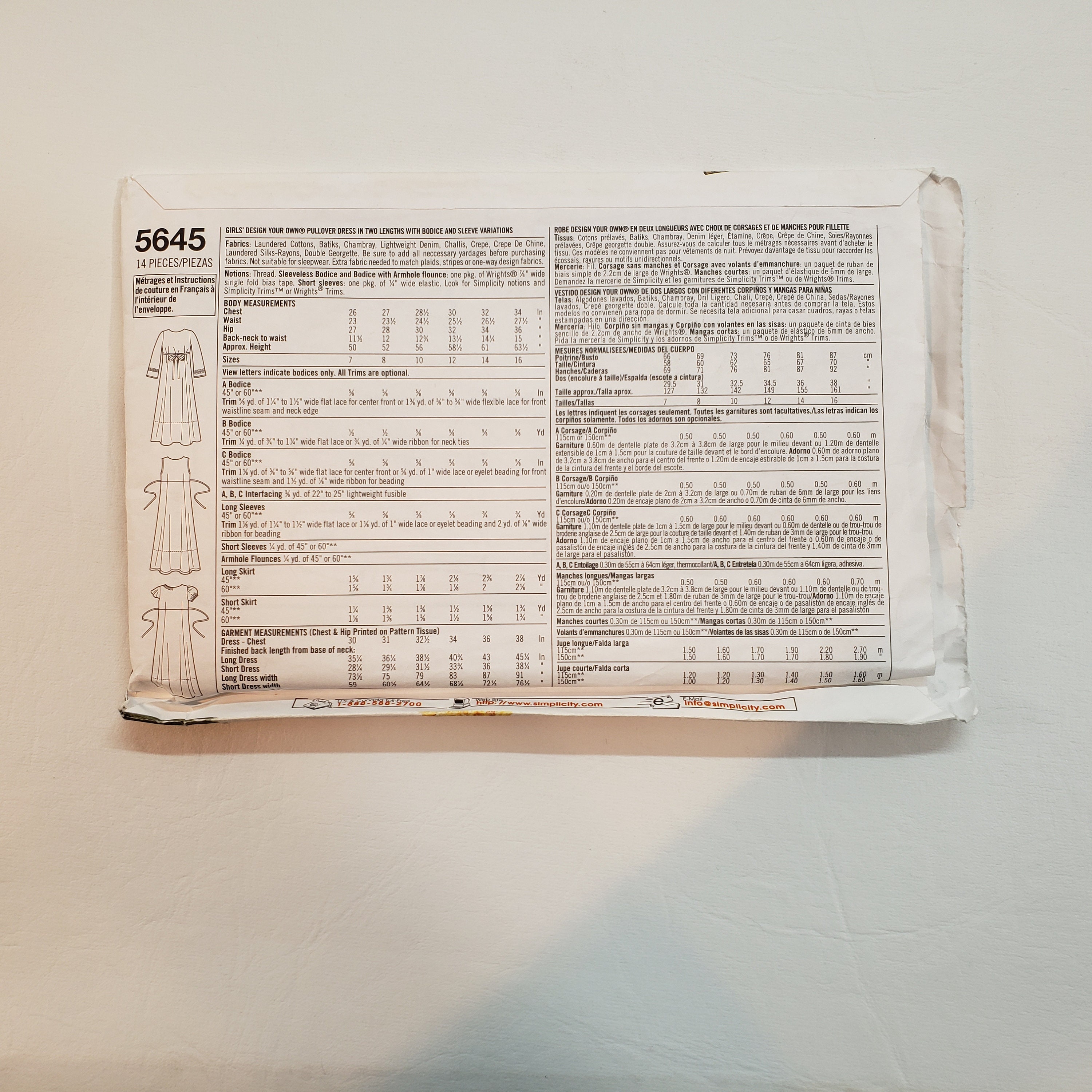 Simplicity 5645 Sewing Pattern Girls Dress Bodice and Sleeve - Etsy