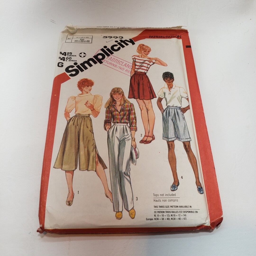 Simplicity 5992 Retro Sewing Pattern, Wide Shorts, Culottes or Pants ...