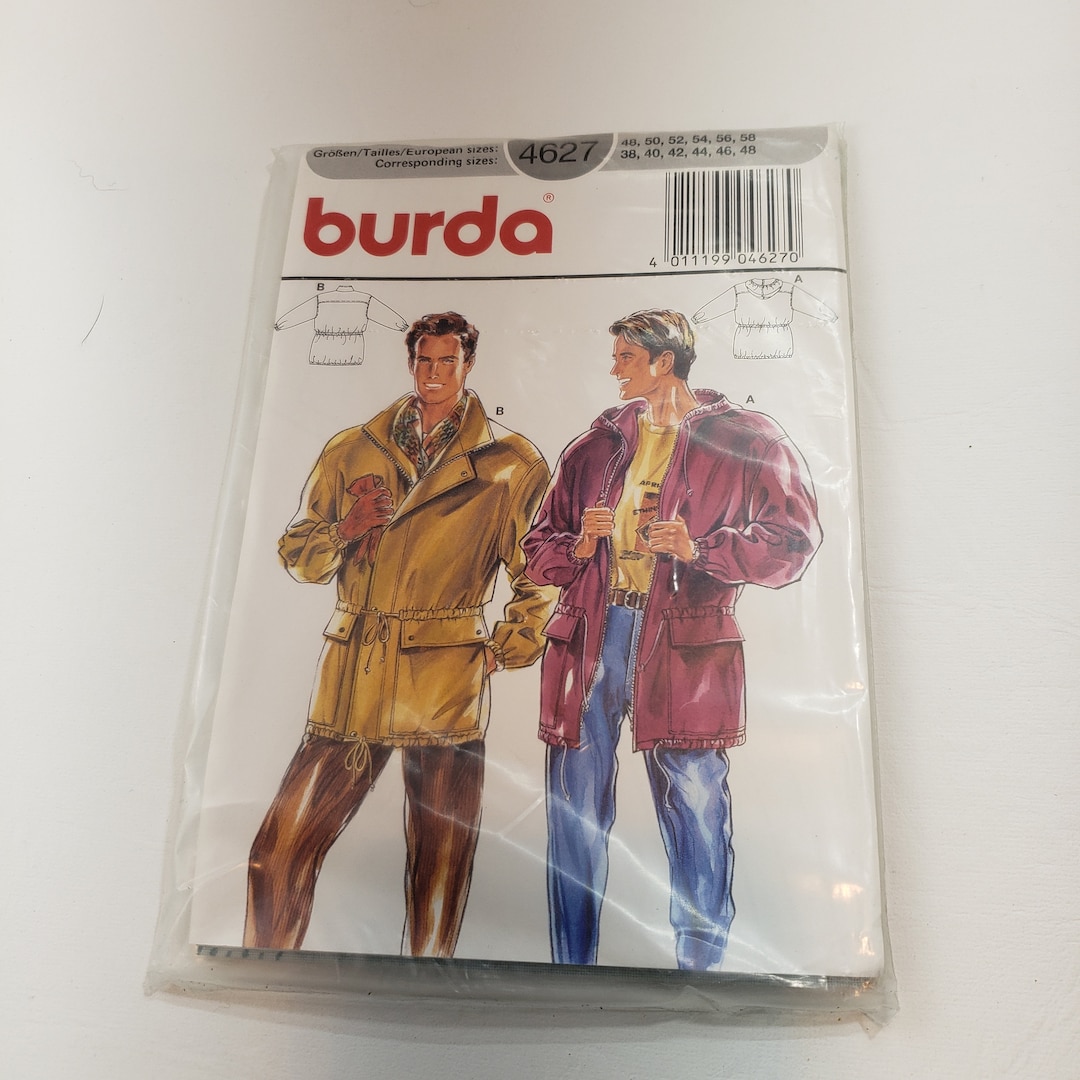 Burda 4627 Rare Sewing Pattern for Mens Drawstring Waist Jacket With ...