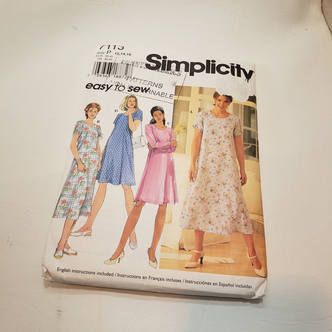 Simplicity 7113 Sewing Pattern, Easy to Sew, Dress,scoop Neck, Back ...