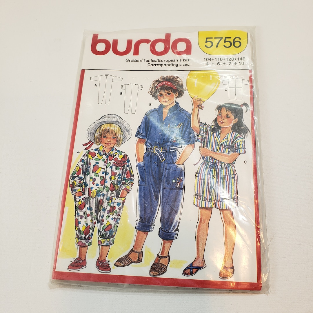 Burda 5756 Rare Sewing Pattern for Kids Jumpsuit, Overalls Front Leg ...