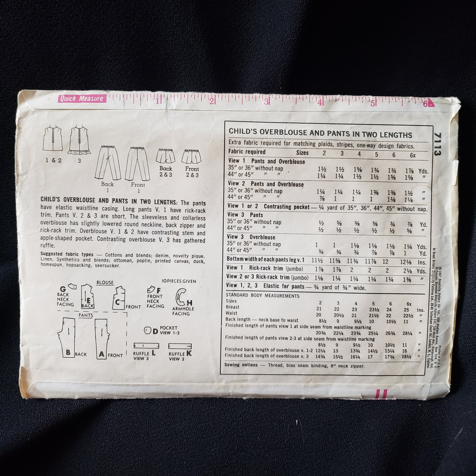 Simplicity 7113 Sewing Pattern for Vintage 60's Overblouse, Pants and ...