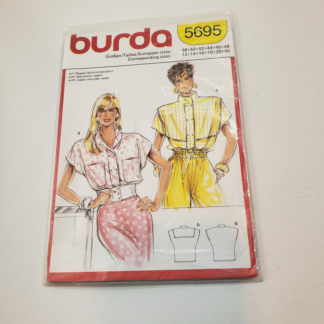 Burda 5695 Rare Vintage 80's Sewing Pattern for Boxy Blouse Wit Double ...