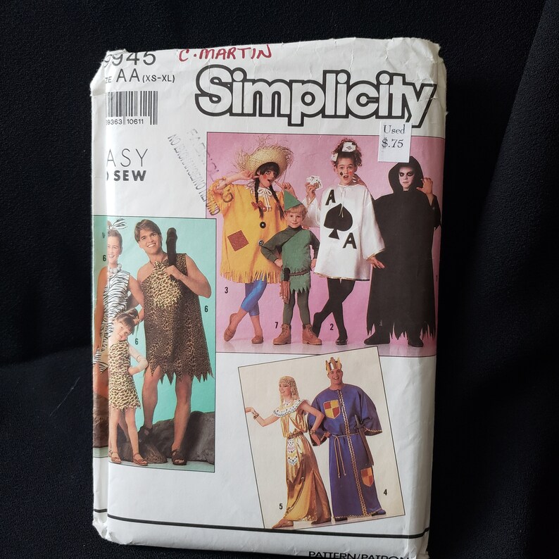 Simplicity 9945 Costume Sewing Pattern for Unisex Cave People, Romans ...