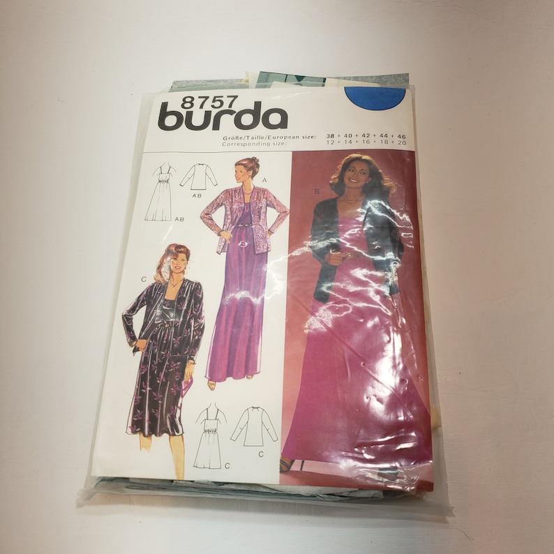 Burda 8757 Sewing Pattern for 1980's Dress With Overjacket CUT to Size ...