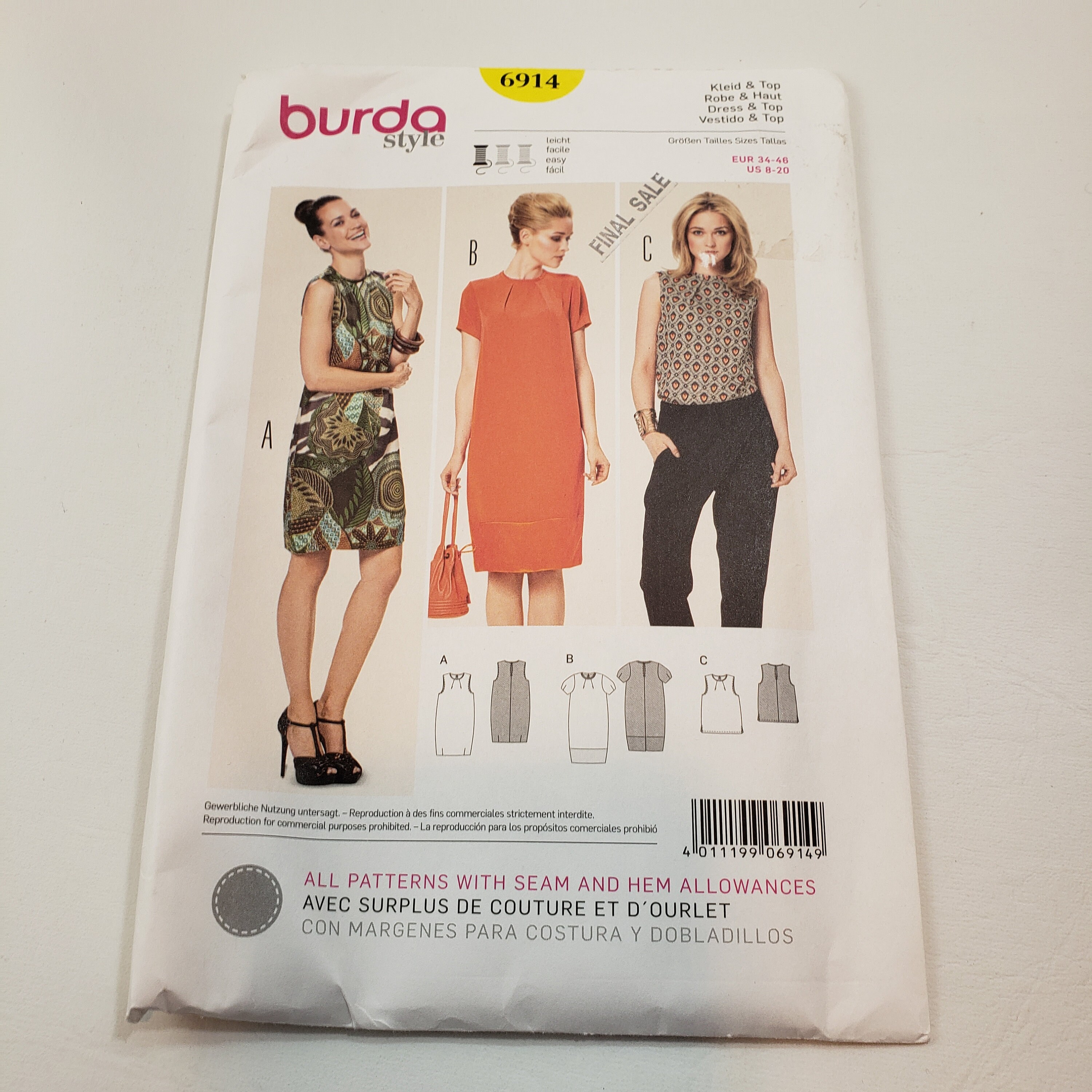 Burda 6914 Sewing Pattern for Dress, Tops Cocoon Shape Size: 8-20 UNCUT ...