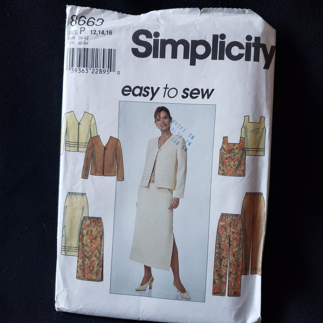 Simplicity 8663 Sewing Pattern for Misses Jacket, Top, Pants, Skirt CUT to 16 Sizes 12,14,16 ...