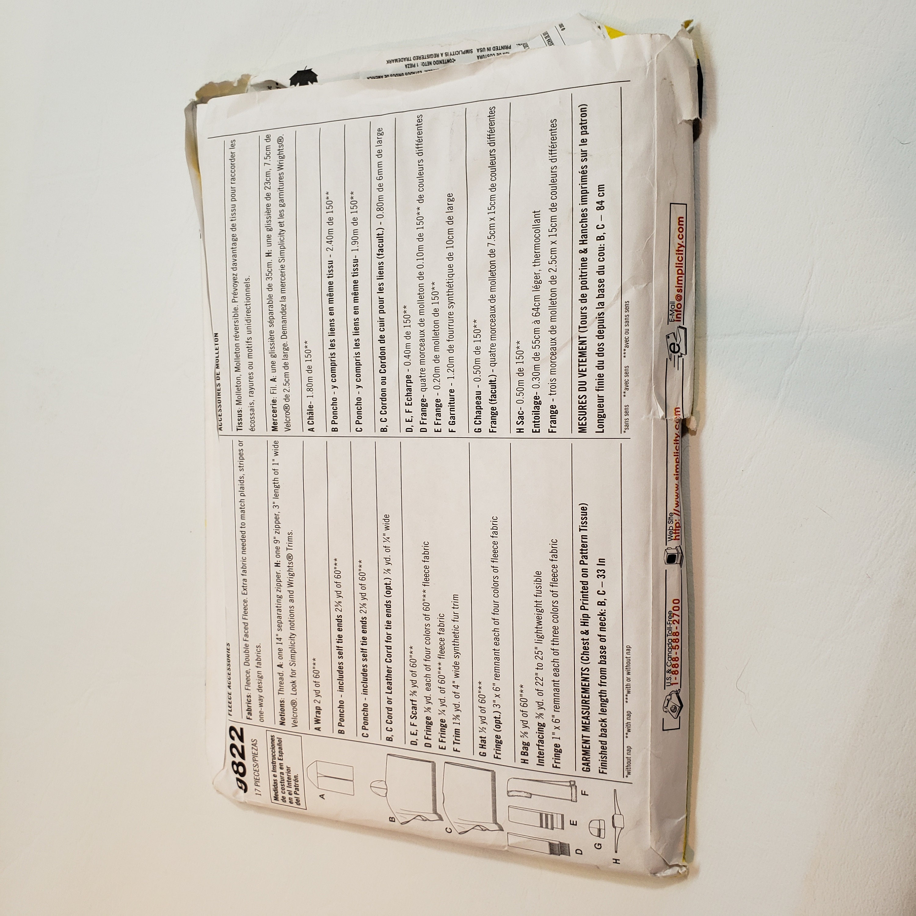 Simplicity 9822 Sewing Pattern for Dummies, Fleece Accessories, Poncho ...