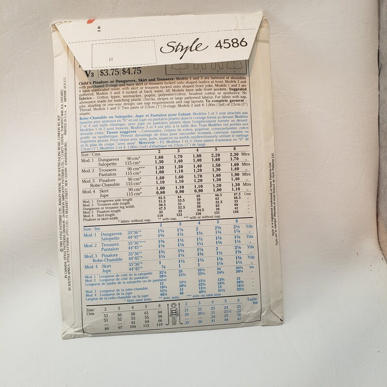 Style 4586 Sewing Pattern for Girls Pinafore, Dungarees, Skirt or ...