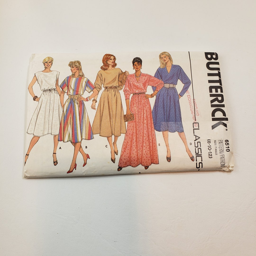 Butterick 6510 Vintage Sewing Pattern for 80's Dress, Blouson, Length ...