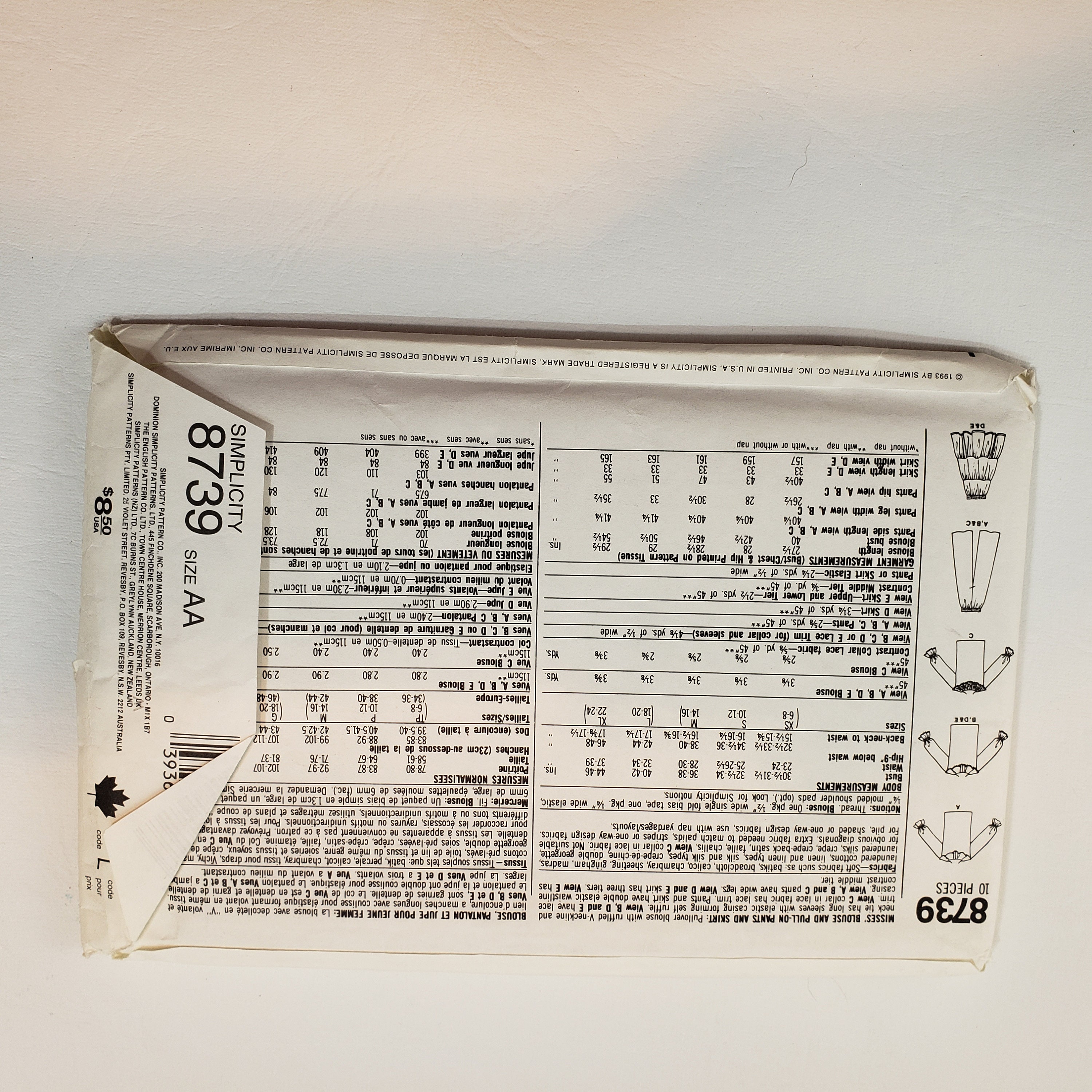 Simplicity 8739, Sewing Pattern, 90s Blouse, Pull on Pants and Skirt ...