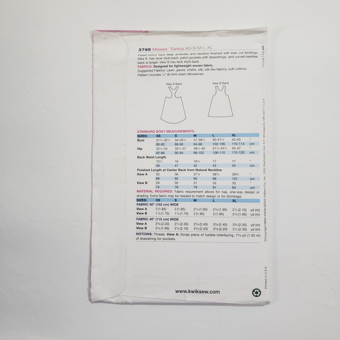Kwik Sew 3795 Rare Sewing Pattern for Pullover Tank/t-shirt With Side ...