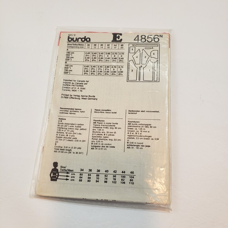 Burda Pattern 4856 Sewing Pattern , Vintage Super Easy Jacket ,casual Longline , Optional Hood ...