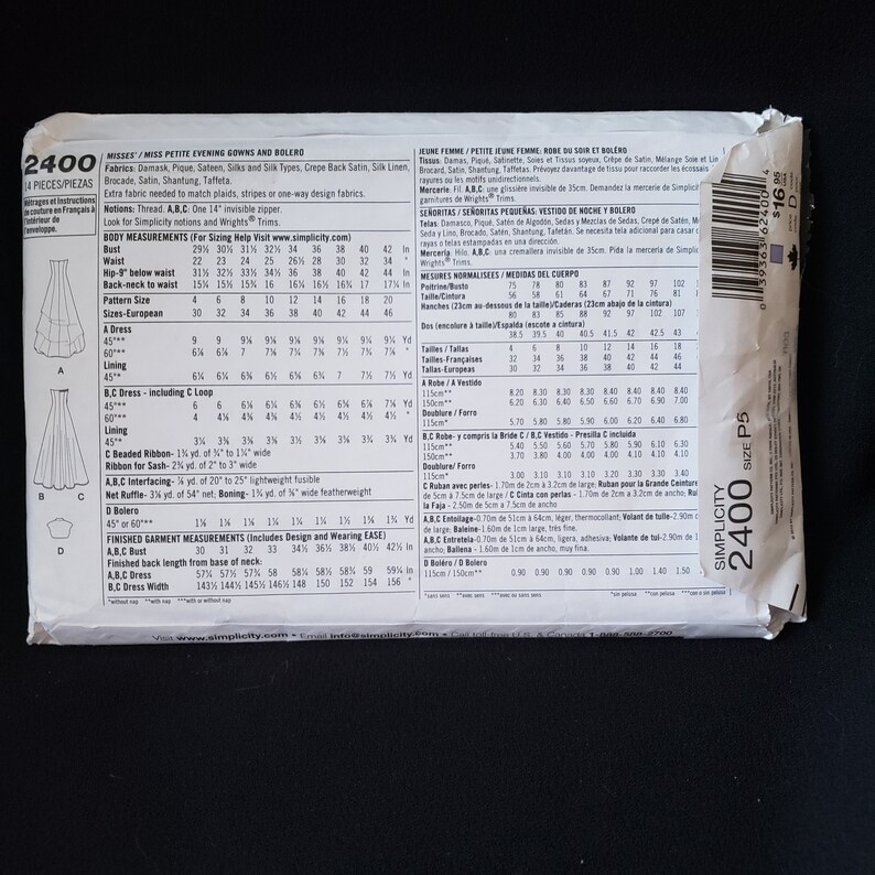 Simplicity 2400 Sewing Pattern Jessica Mcclintock Prom Formal Evening ...