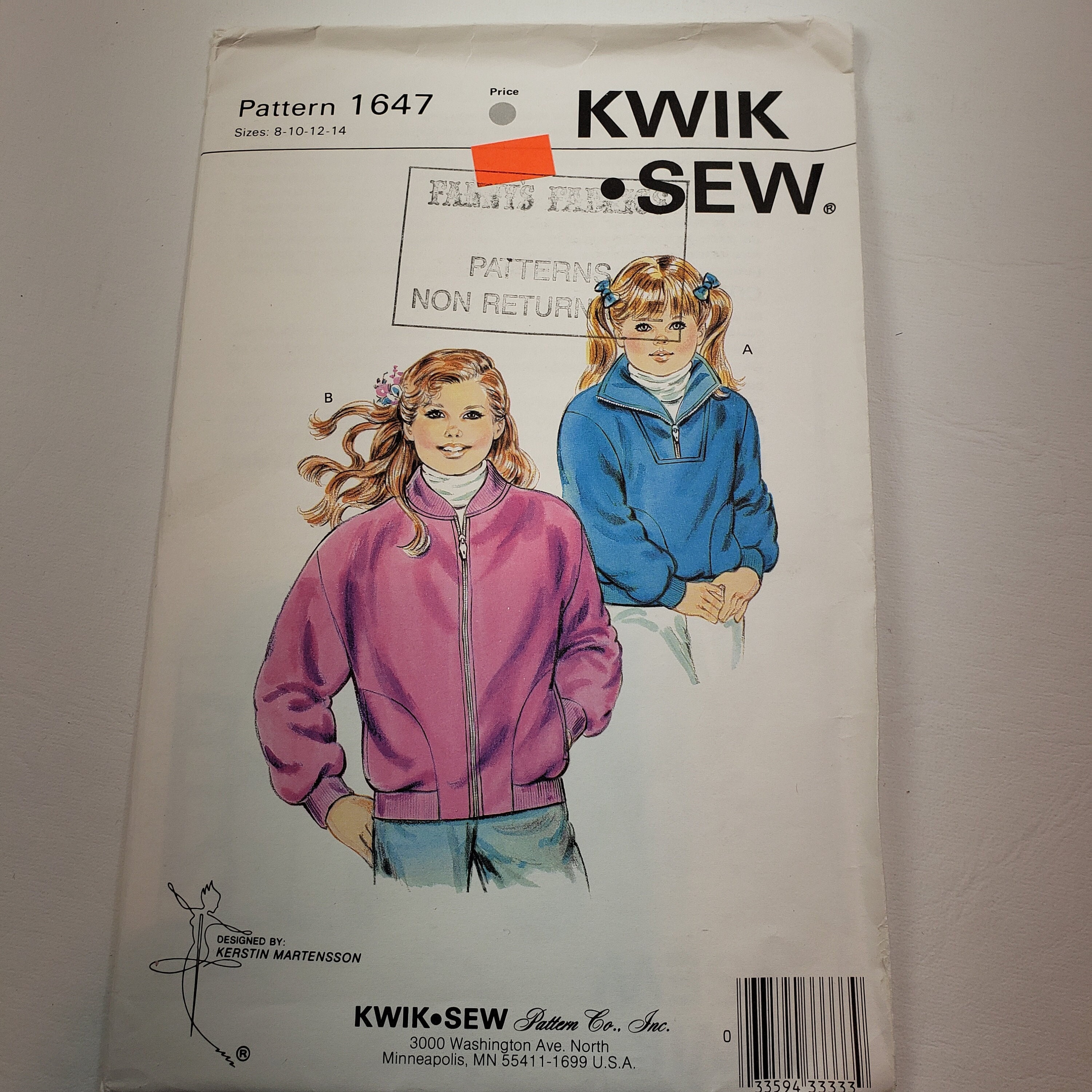 Kwik Sew 1647 Sewing Pattern for Girls Jackets Pullover or Zipper Close ...