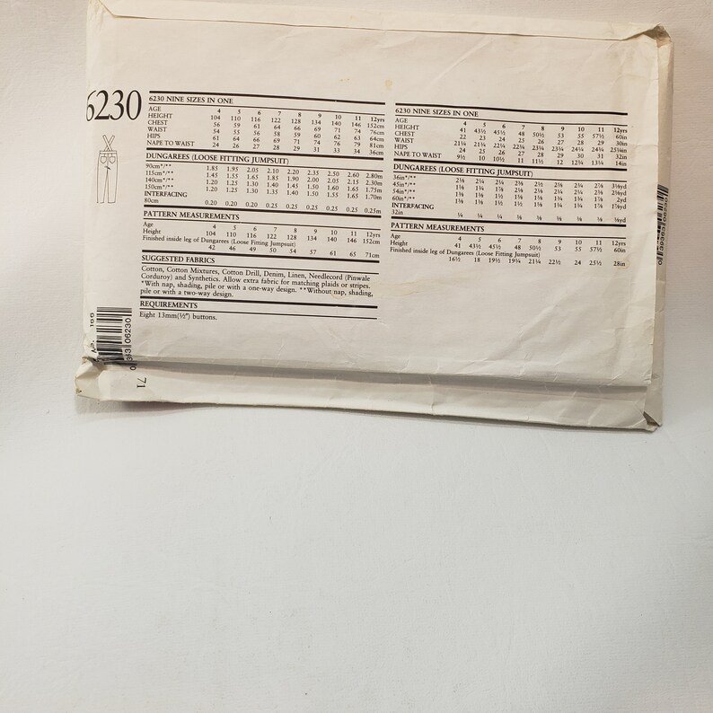 New Look 6230 Sewing Pattern for Girls Size 12 Overalls, Jumper CUT - Etsy