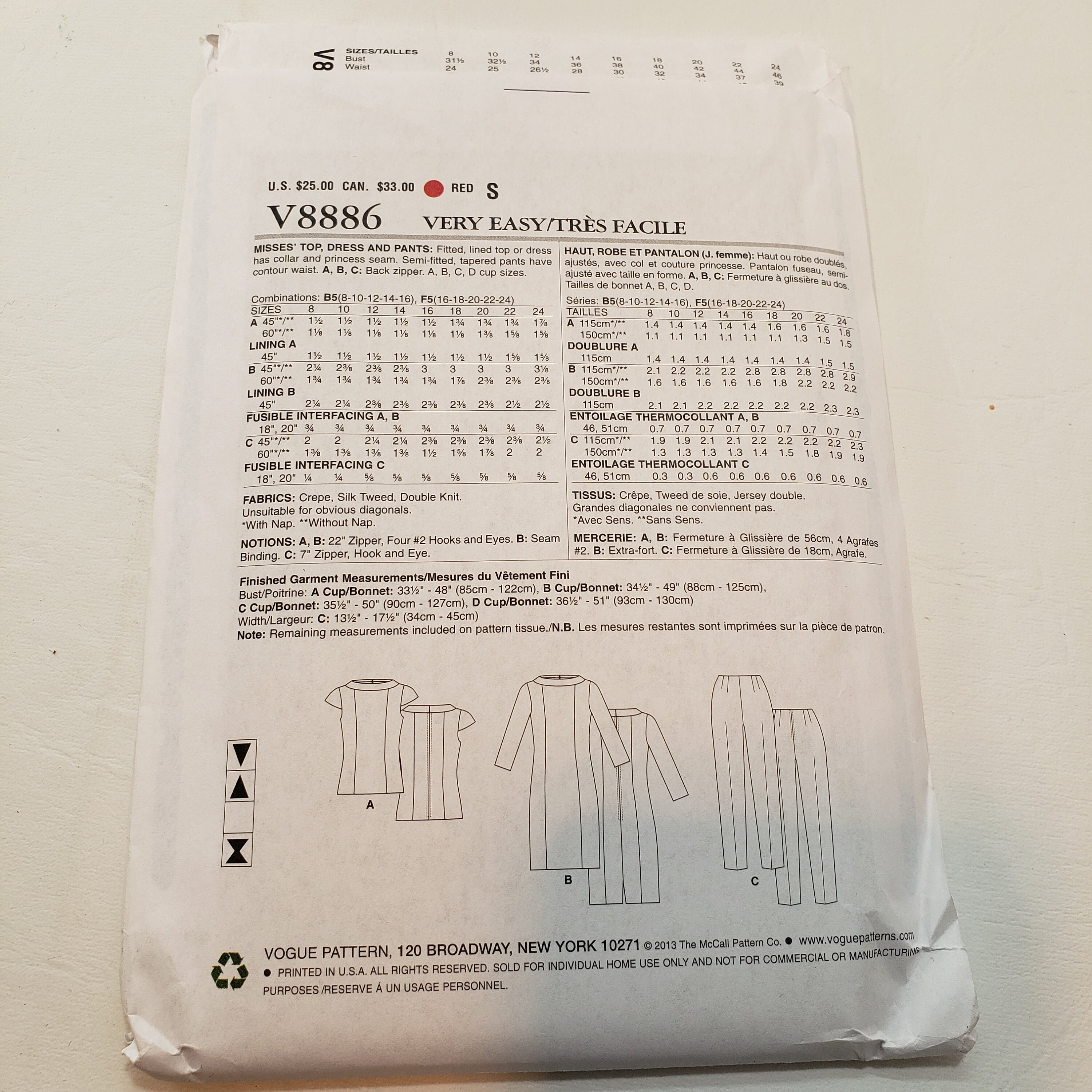 Vogue 8886 Rare Sewing Pattern for Tunic, Dress, Pants UNCUT FF Sz 8-16 ...