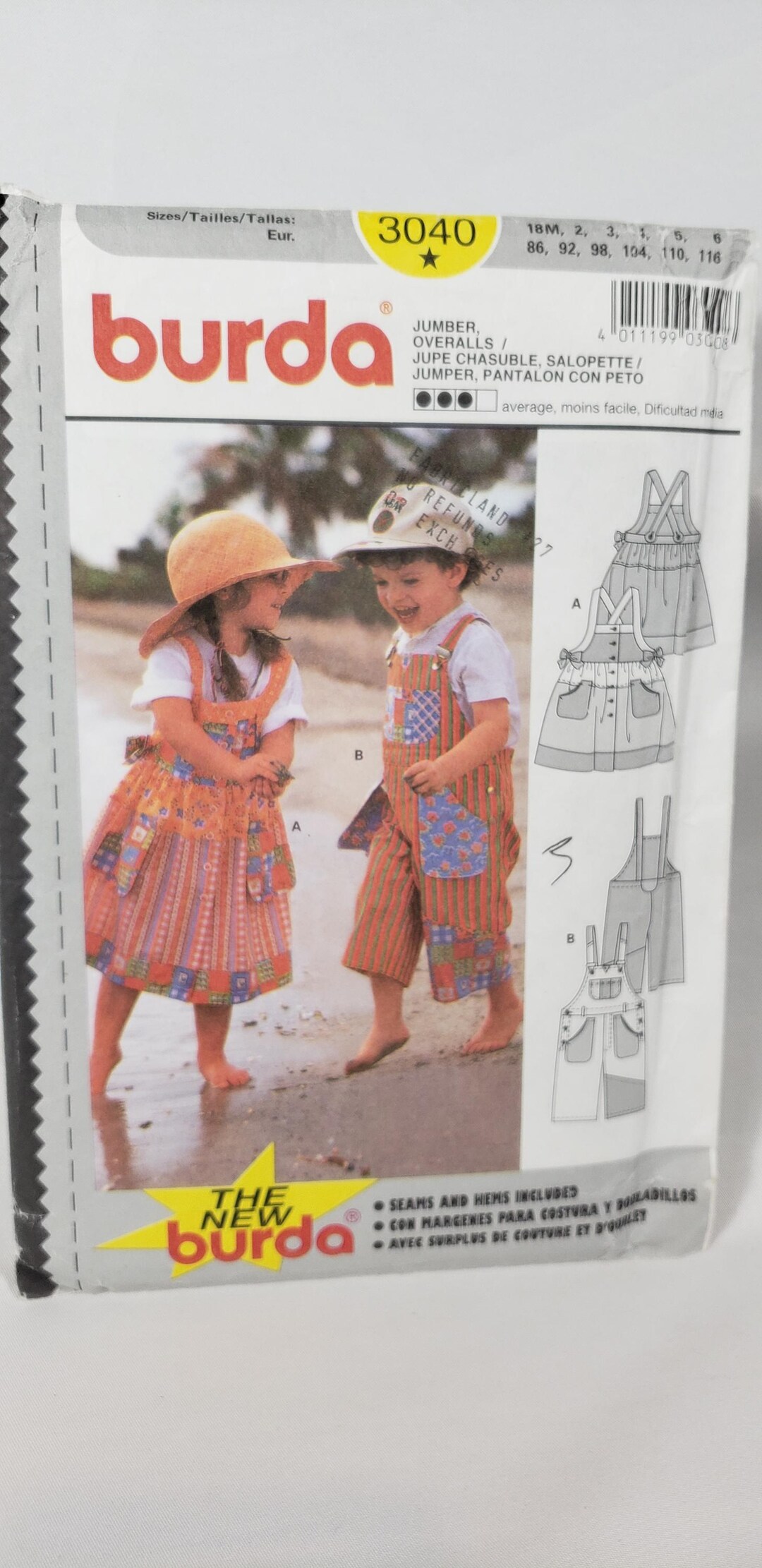 Burda 3040 Sewing Pattern, Toddler Romper, Overalls, Jumper (18M to 6 ...