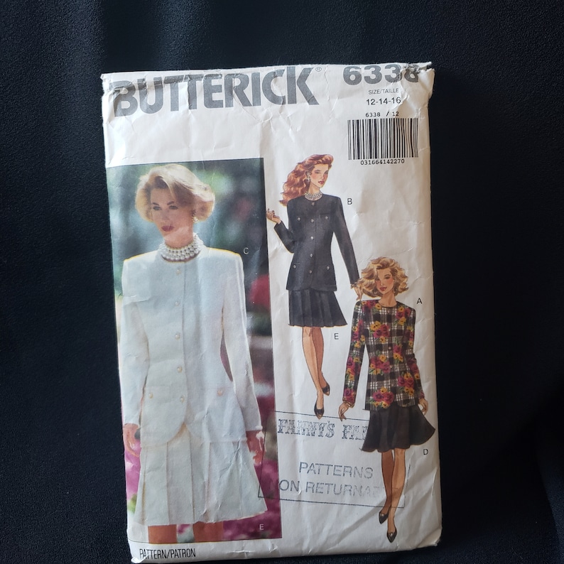 Butterick 6338 Sewing Pattern for Jacket and Skirt, Semi Fitted Below ...
