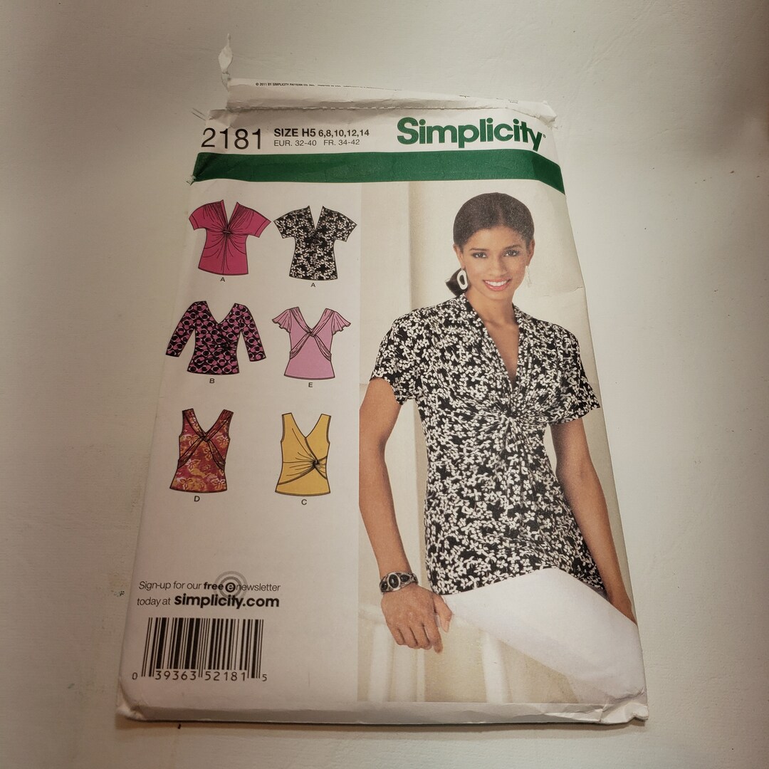 Simplicity 2181 Sewing Pattern, Pullover Top, Short Sleeves, Sleeveless, Knit, Twist Bodice ...
