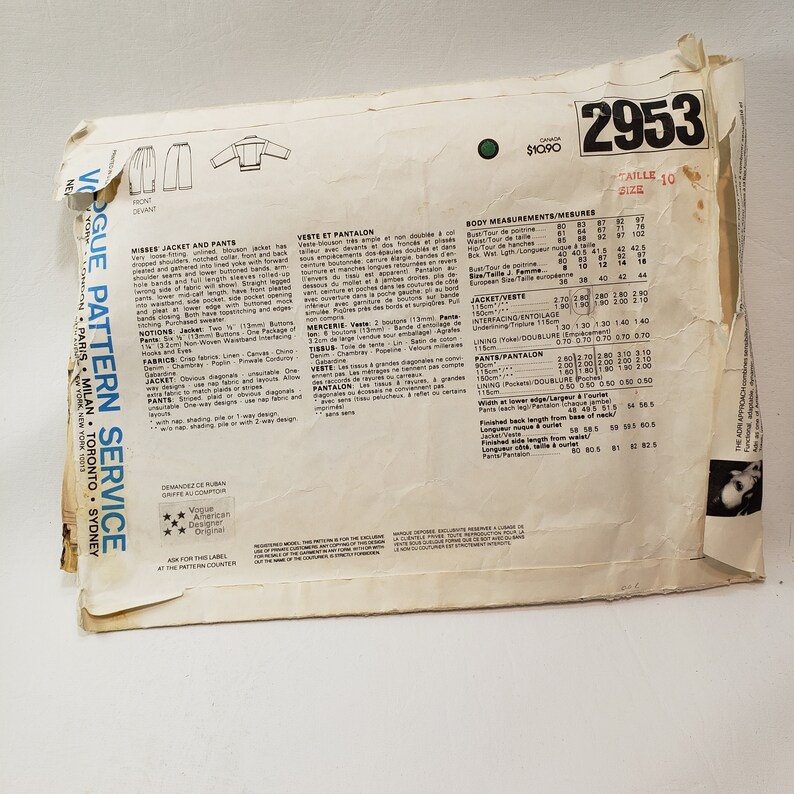 Vogue 2953, Rare Sewing Pattern, American Designer ADRI CUT Size 10 ...