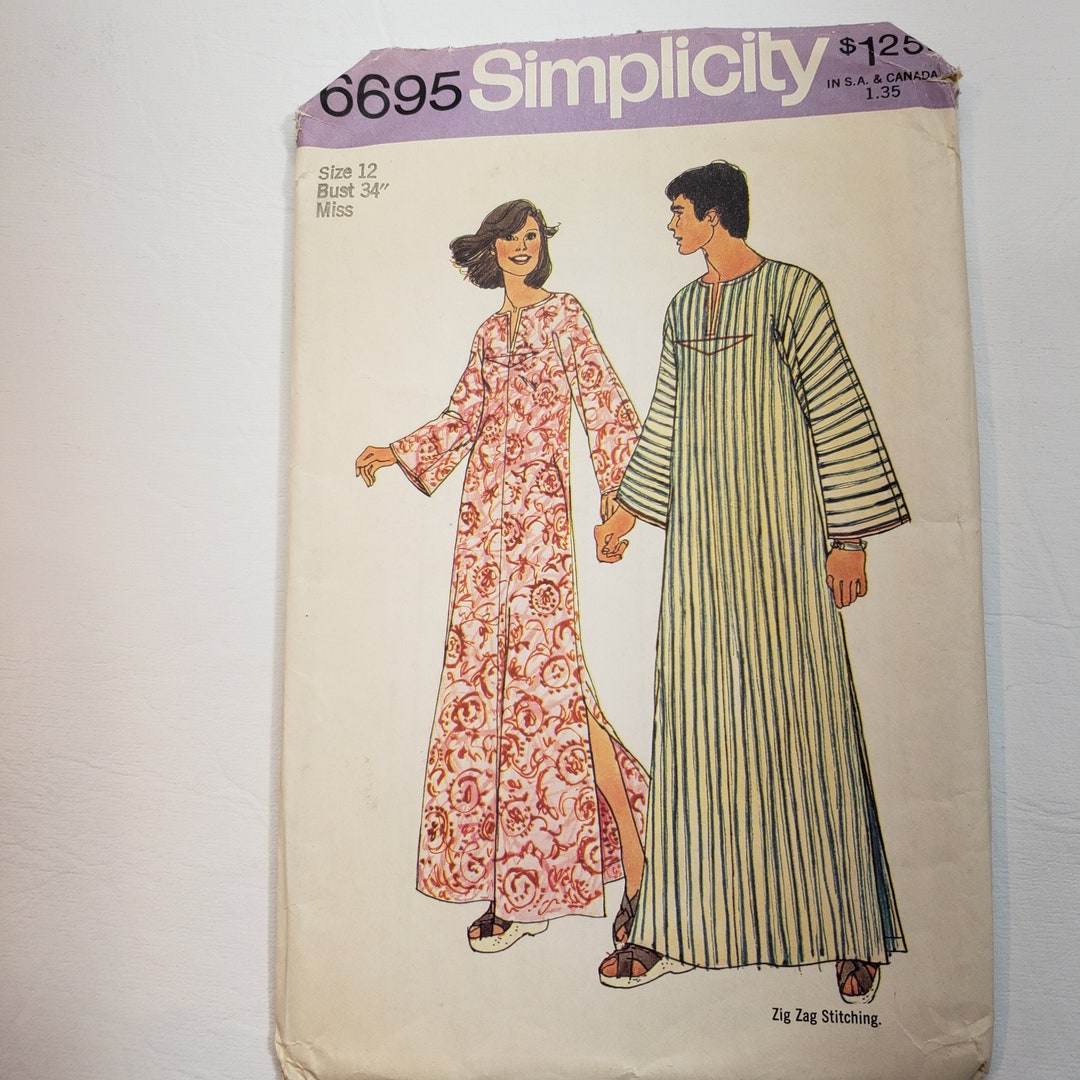 Simplicity 6695 Sewing Pattern for Kimono Sleeve Long Caftan, UNISEX ...