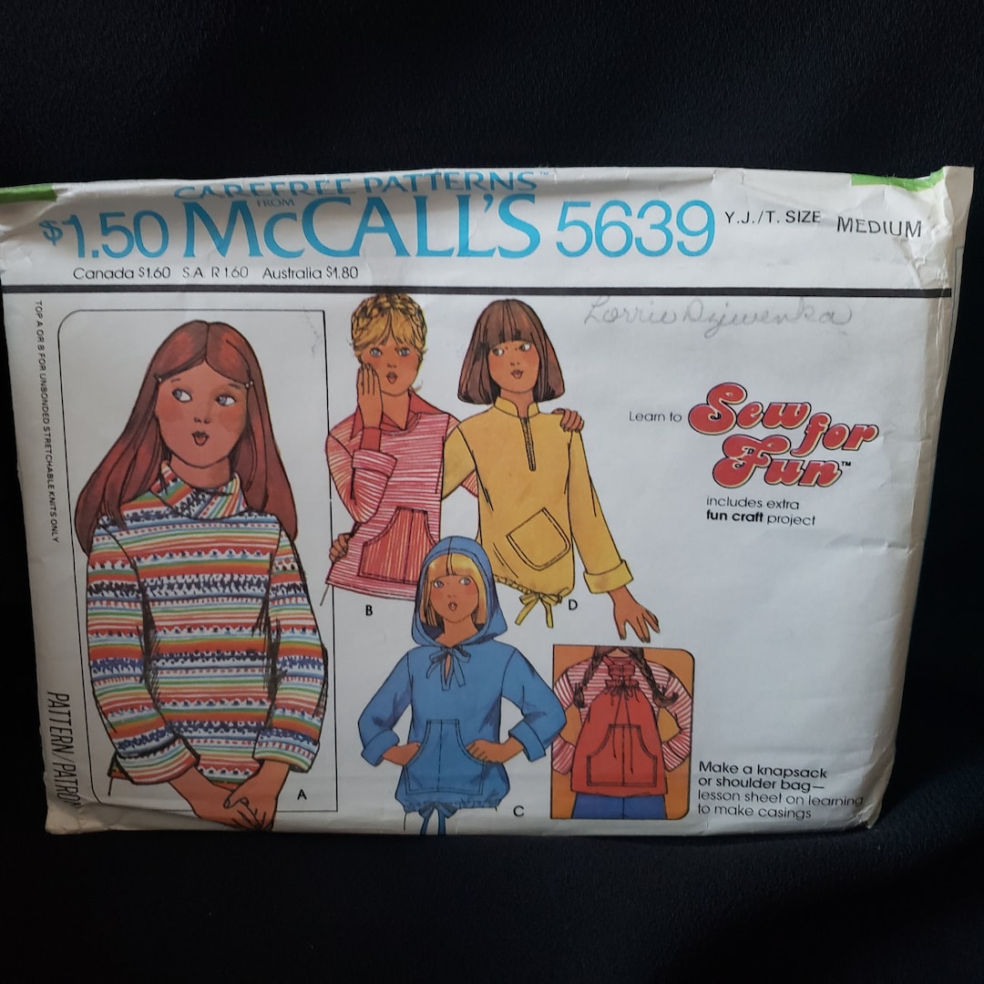 Mccall's 5639 Sewing Pattern for Teen Set of Tops and Knapsack Size Med ...