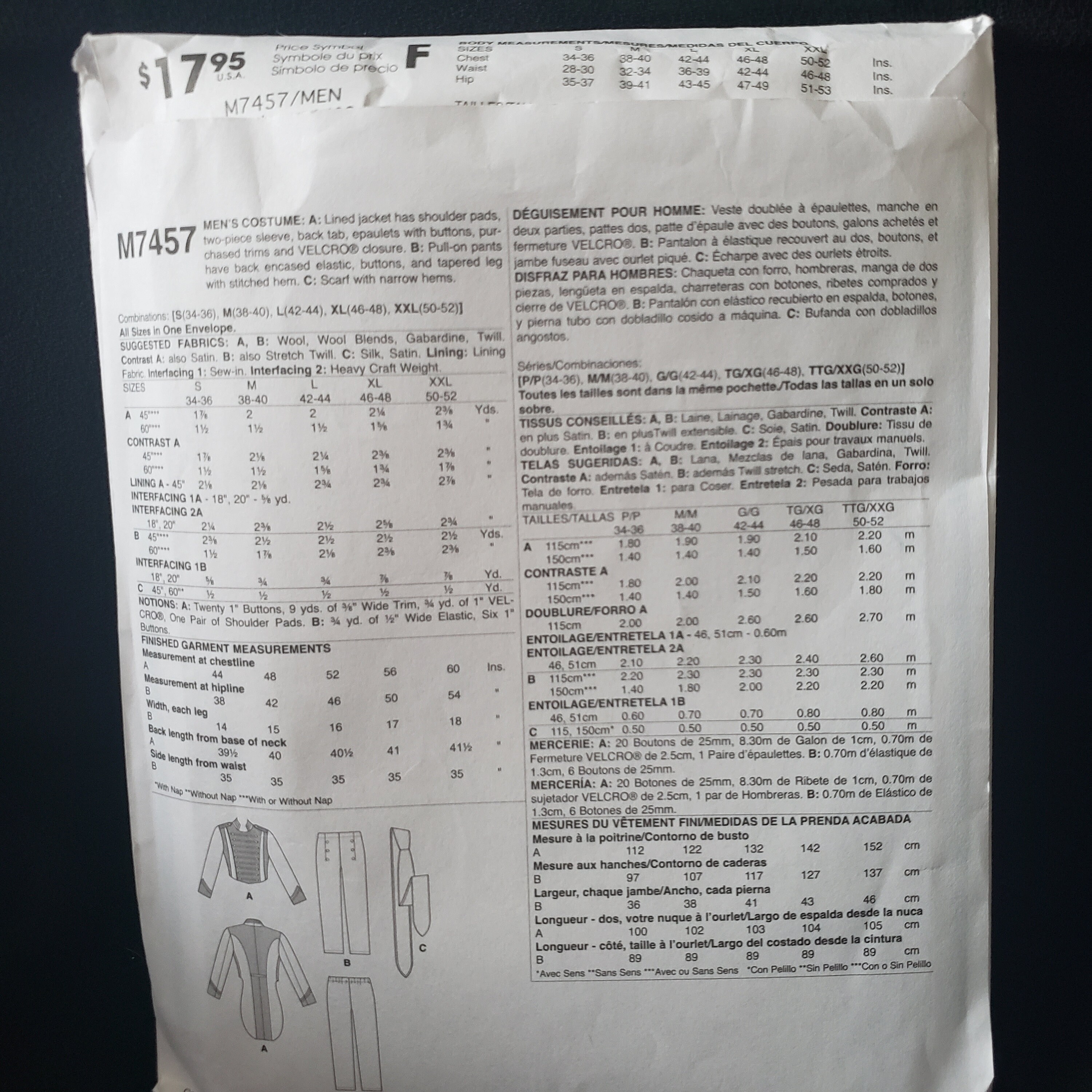 Mccall's 7457 Men's Costume Sewing Pattern for Civil War Costume UNCUT ...